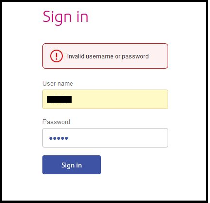 'Invalid username and password' message in Spectrum