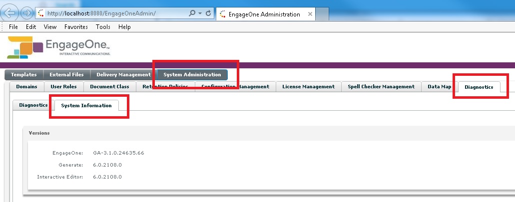How to obtain information about the version in use in EngageOne