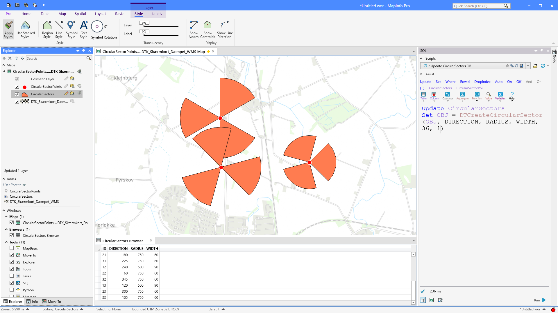 Creating Circular Sectors in MapInfo Professional using Draw Tools from the MapInfo Marketplace