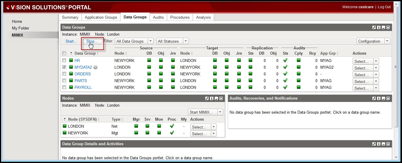 How do I remove a library from replication at MIMIX V8 and above?