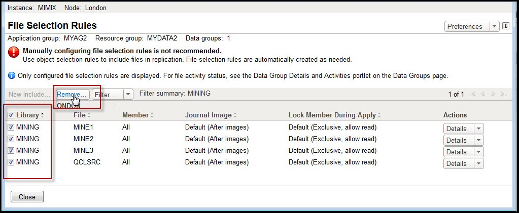 How do I remove a library from replication at MIMIX V8 and above?