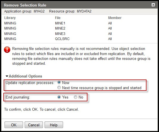 How do I remove a library from replication at MIMIX V8 and above?