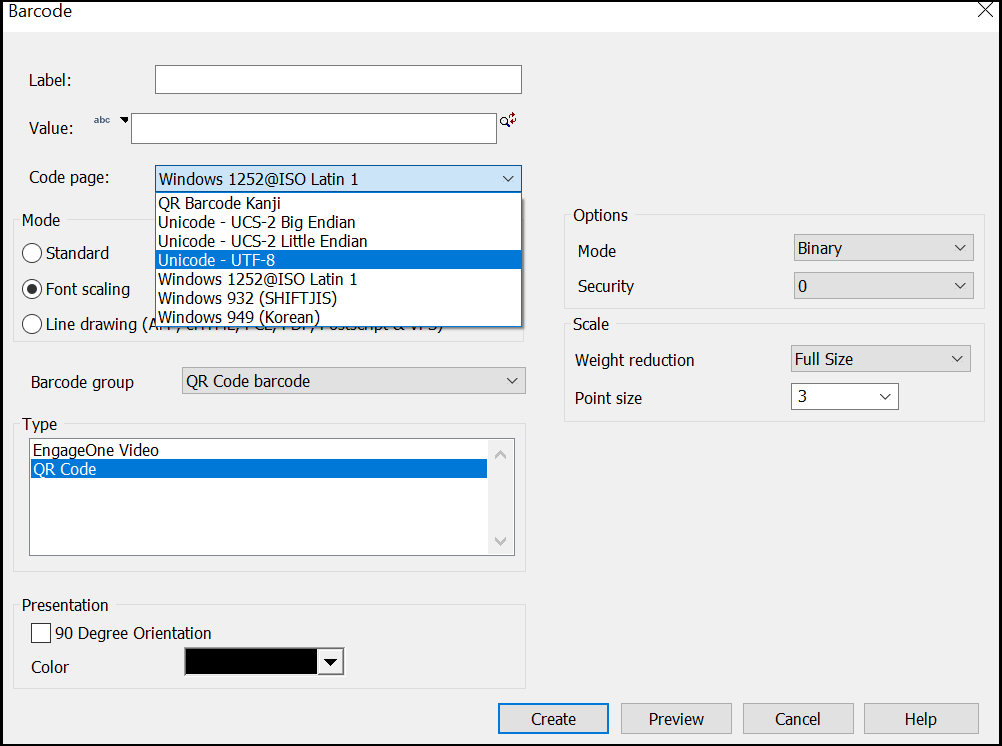 Using Qr Codebarcode With Unicode Utf 8 Code Page In Engageone