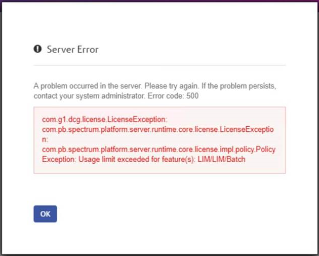 "Exception: Usage limit exceeded for features(s): LIM/LIM/Batch" when attempting to access ...
