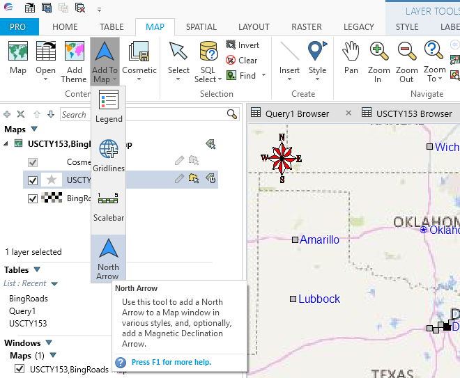 Inserting and removing North Arrow symbols to a mapper or layout window ...