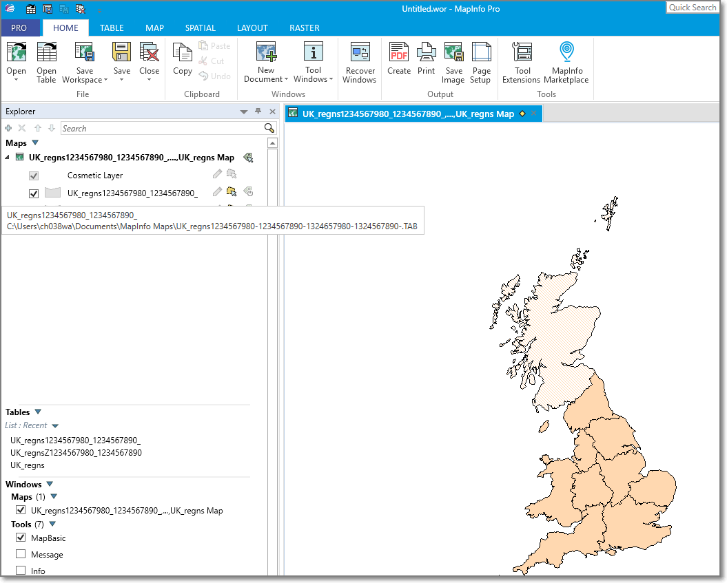 The maximum character limit in a Tab file name in Mapinfo Pro