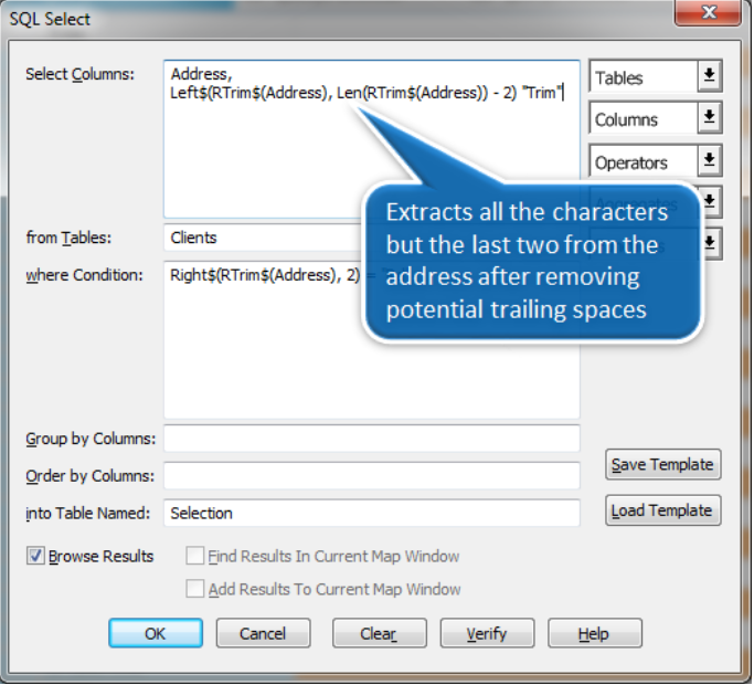 Syntax for use with MapInfo Pro SQL Select for string parsing and manipulating text