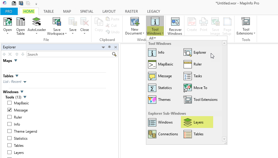 How To Restore The Layer Control Dialog Or Explorer Window In Mapinfo Pro