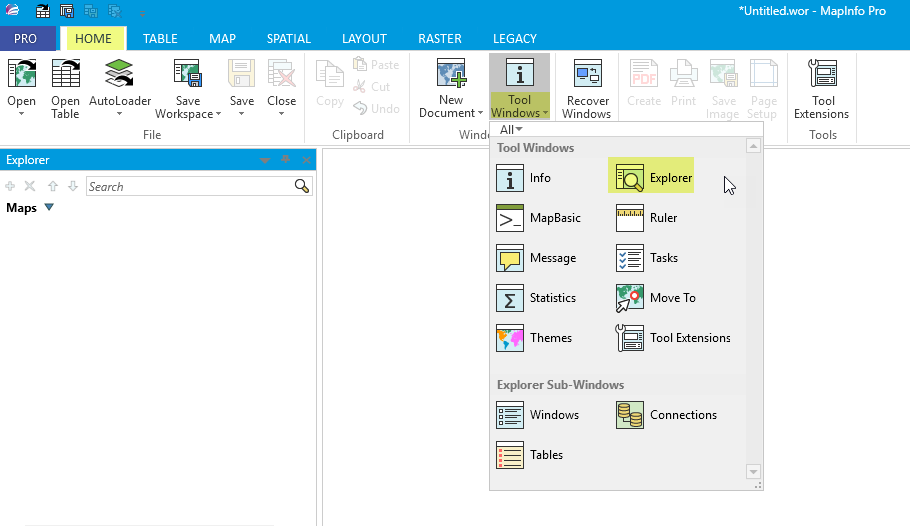 How to restore the Layer Control dialog or Explorer window in MapInfo Pro