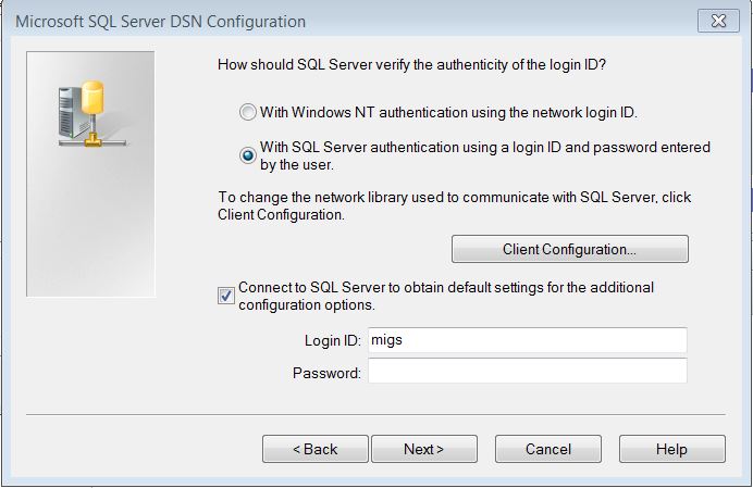 How to create an ODBC connection to SQL server