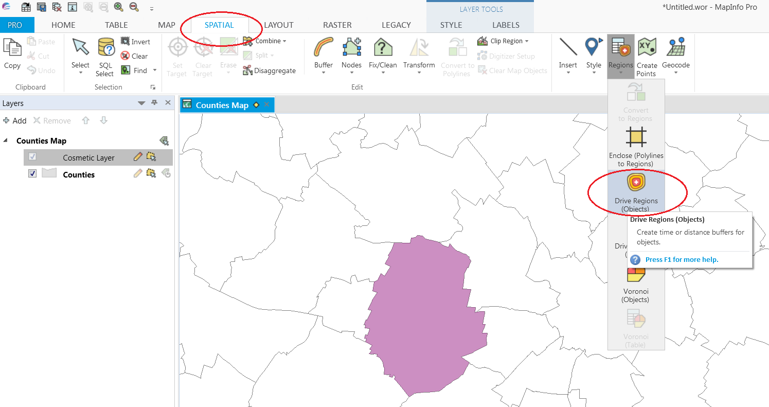 How to create driving Regions in MapInfo Pro within Spectrum On Demand