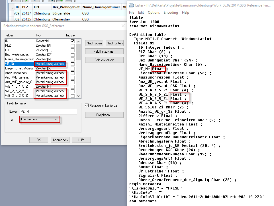 German MapInfo Pro 15.0+: Wrong data type label "Verankerung aufheb" than "Fliesskomma" (Float)