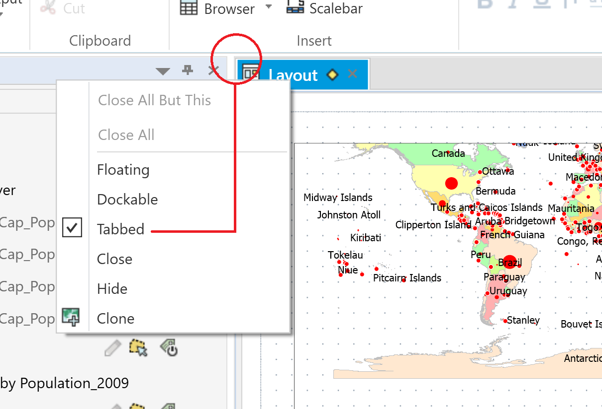 Changing the state of a workspace window between floating and tabbed in ...