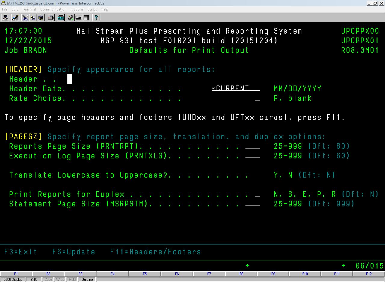 Resolve does the MailStream Plus IBMi CHUI screen for the HEADER ...