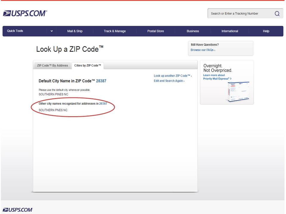 Confirming USPS acceptable city names returned by Finalist and CODE-1 Plus