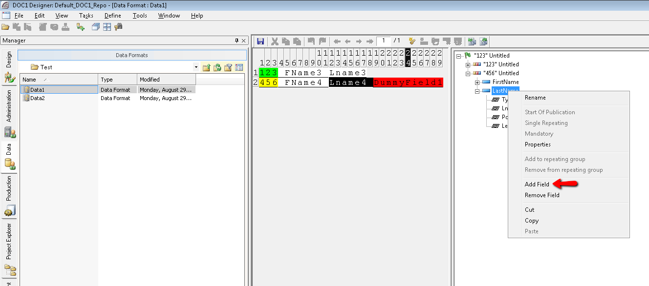 DOC1 Desginer V5: How to add new record to existing Data Format