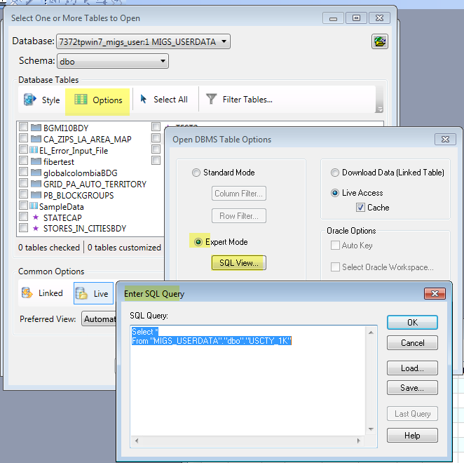Mapinfo Pro and the SQL Query dialog for ODBC tables