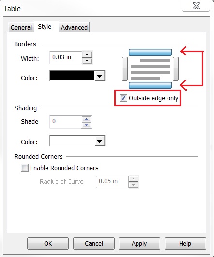 How to set only the top and bottom outside edge borders on transaction ...