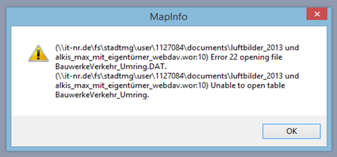 Resolve "Error 22 opening file..." and "Unable to open table..." in MapInfo Professional using ...