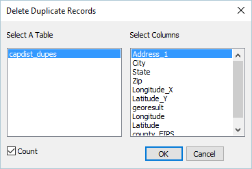 Deleting duplicate records and retaining map objects in MapInfo Pro