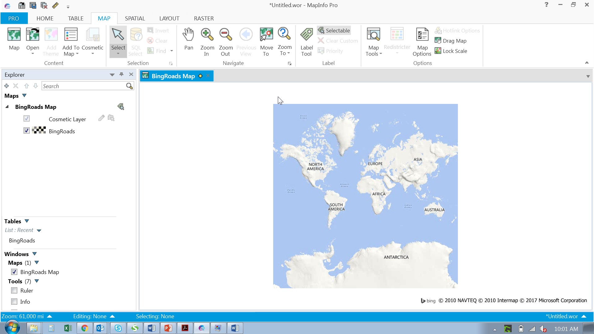 Bing imagery (Aerial, Hybrid, Roads) and MapInfo Pro