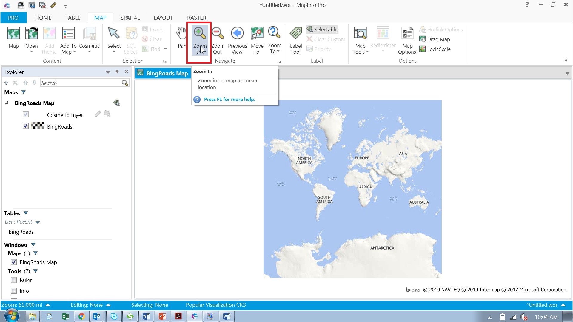 Bing imagery (Aerial, Hybrid, Roads) and MapInfo Pro