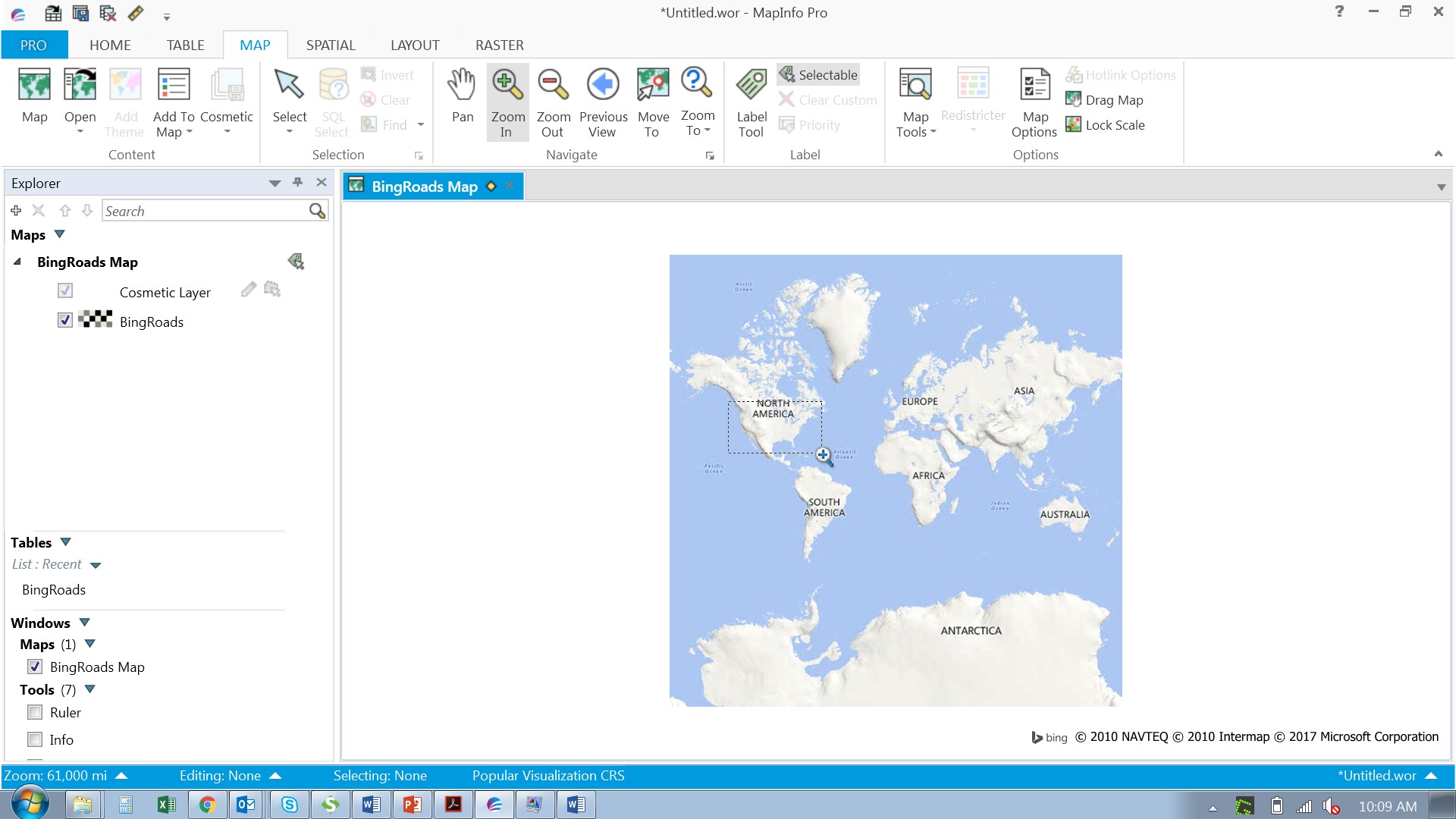 Bing imagery (Aerial, Hybrid, Roads) and MapInfo Pro
