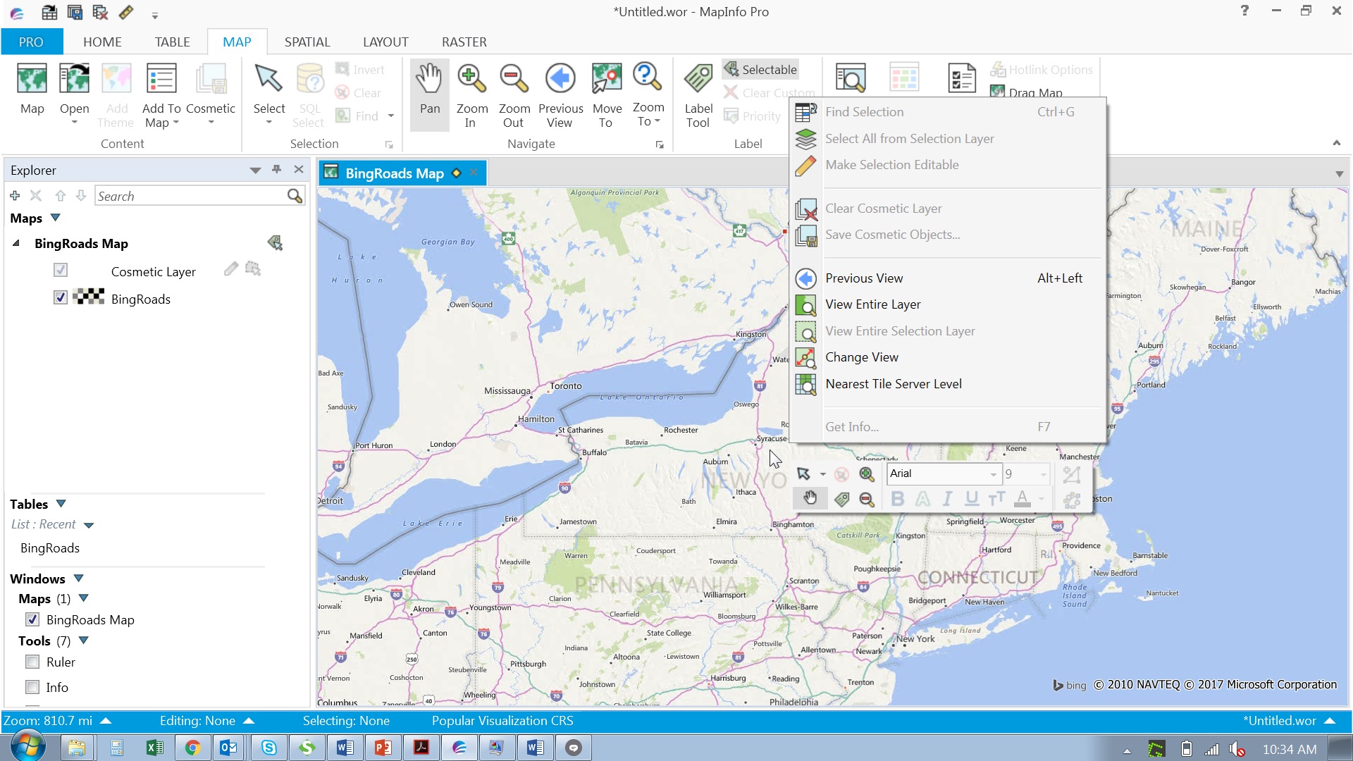 Bing imagery (Aerial, Hybrid, Roads) and MapInfo Pro