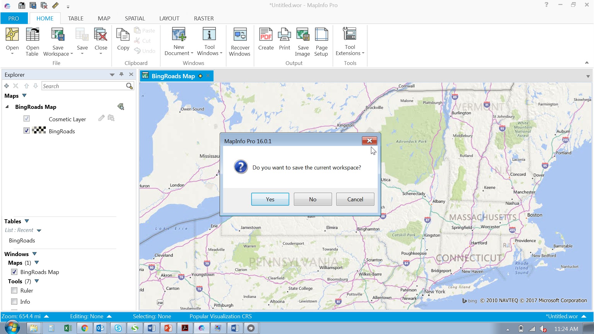 Bing imagery (Aerial, Hybrid, Roads) and MapInfo Pro