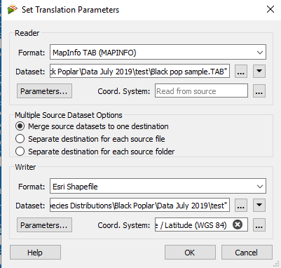 Troubleshooting an error in MapInfo Pro Universal Translator when reprojecting a tab file and ...