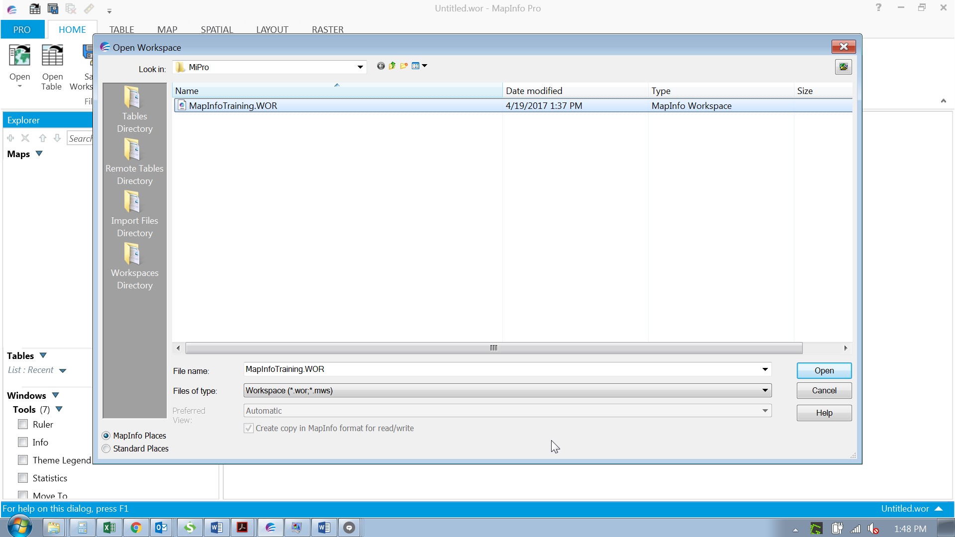 Creating Points and Saving a Workspace