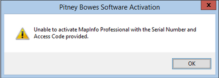Unable To Activate Mapinfo Professional With The Serial Number And Access Code Provided Error