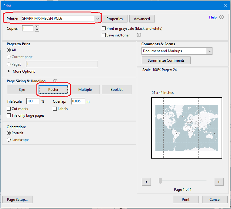 How to print a layout with a large map that spans multiple smaller sheets