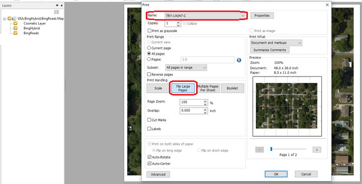 How to print a layout with a large map that spans multiple smaller sheets