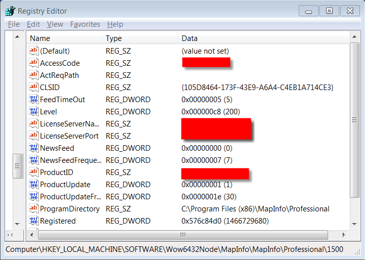 Finding the serial number and access code for a MapInfo Pro installation