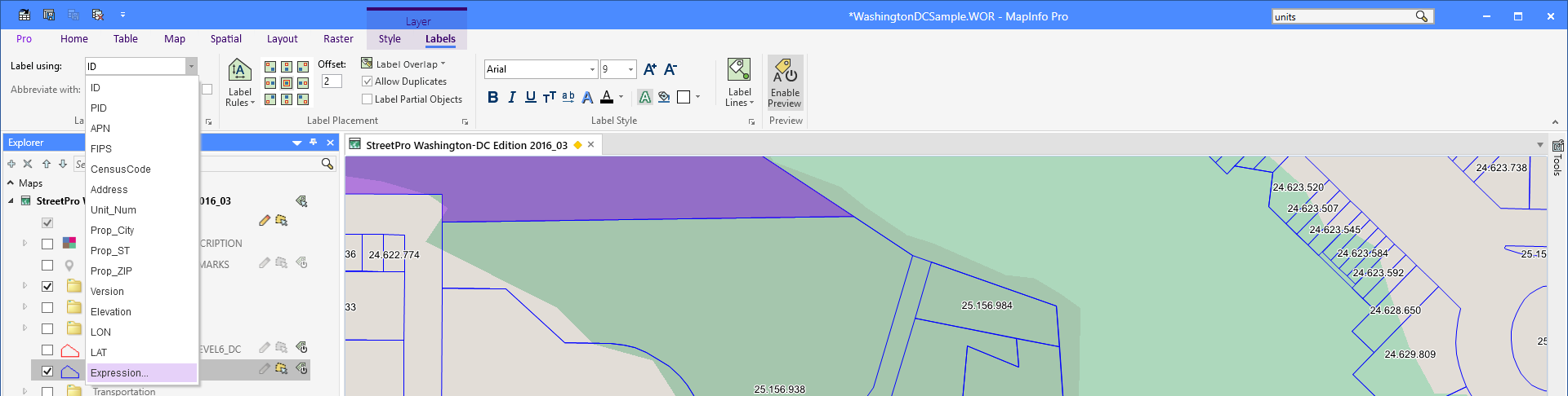 MapInfo Pro and Labelling with Expressions