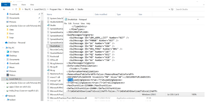 Winshuttle Studio 11 removing leading spaces