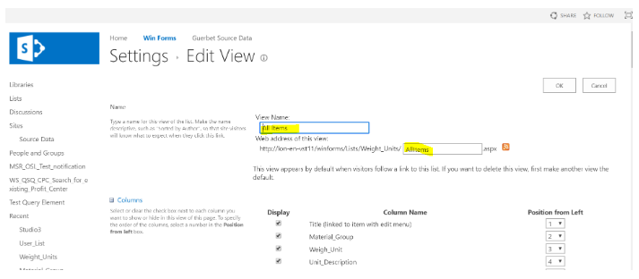 Sharepoint List Columns not appearing in Studio