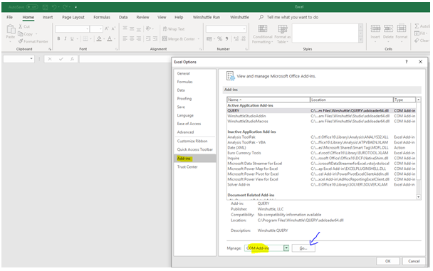 Studio excel-add in missing
