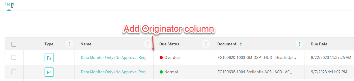Automate Evolve - adding a column "Originator" in the Tasks page