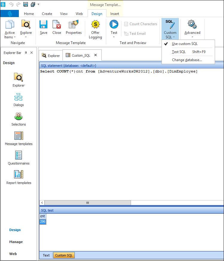 How to create Custom SQL in Portrait Dialogue