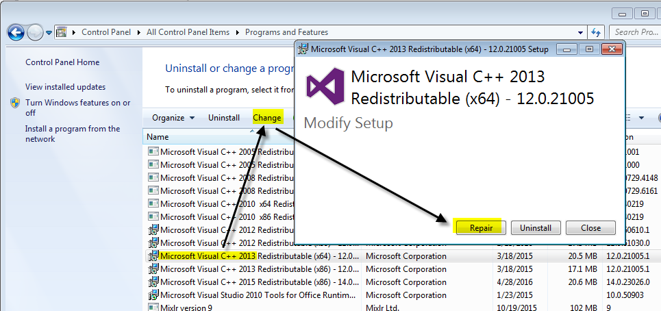 Resolve error "The application was unable to start correctly (0xc000007b). Click OK to close the ...