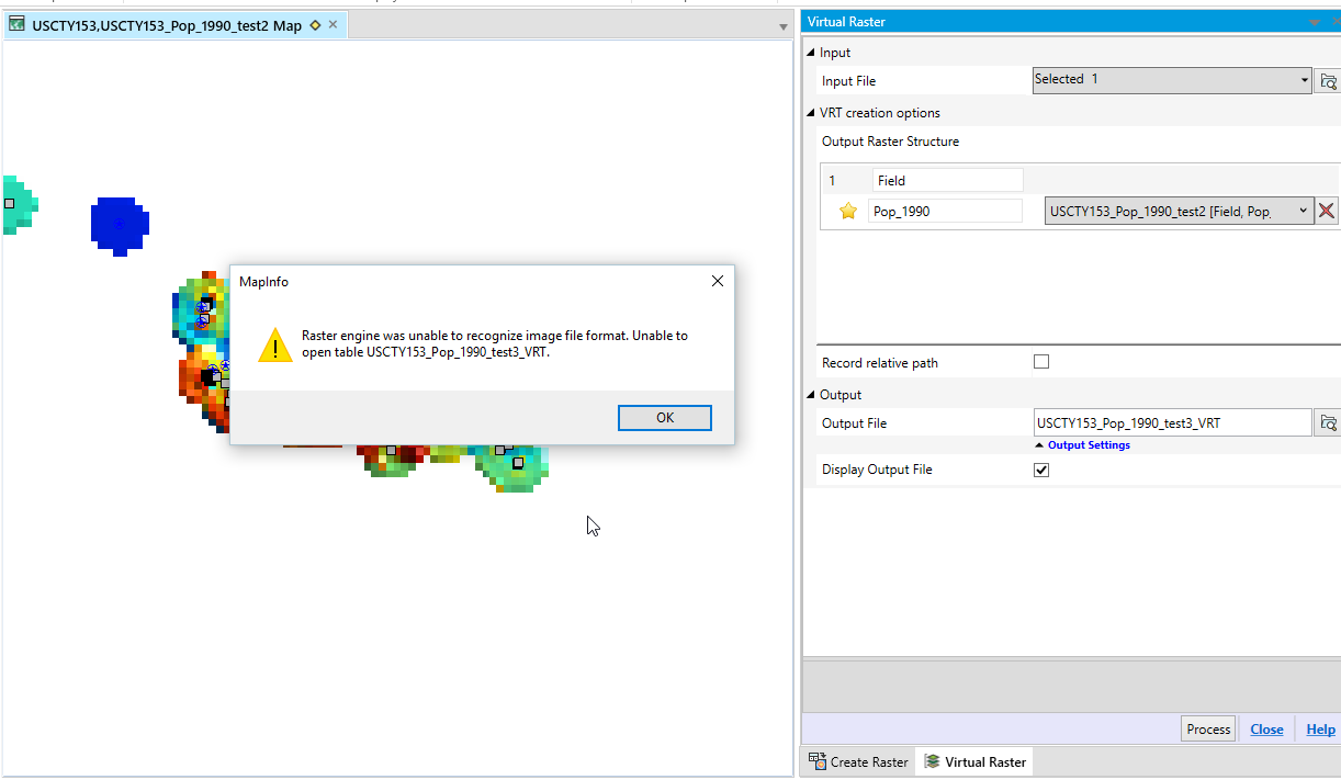 MapInfo Pro 17.02 and error opening the new Virtual Raster format file "Raster engine was unable ...