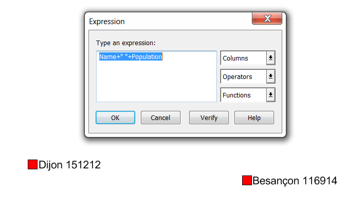 Displaying two columns in the same label with an expression in MapInfo Pro