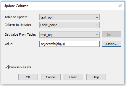 Converting a table of text objects to labels in Mapinfo Pro