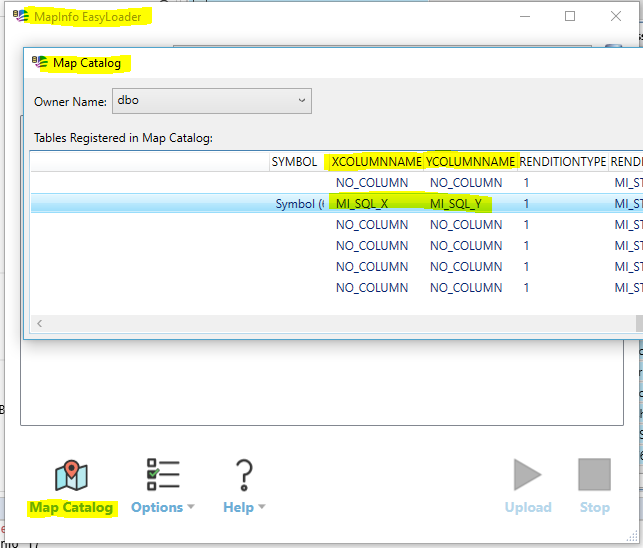 Displaying coordinate columns for a mappable DBMS table in MapInfo Pro 64-bit