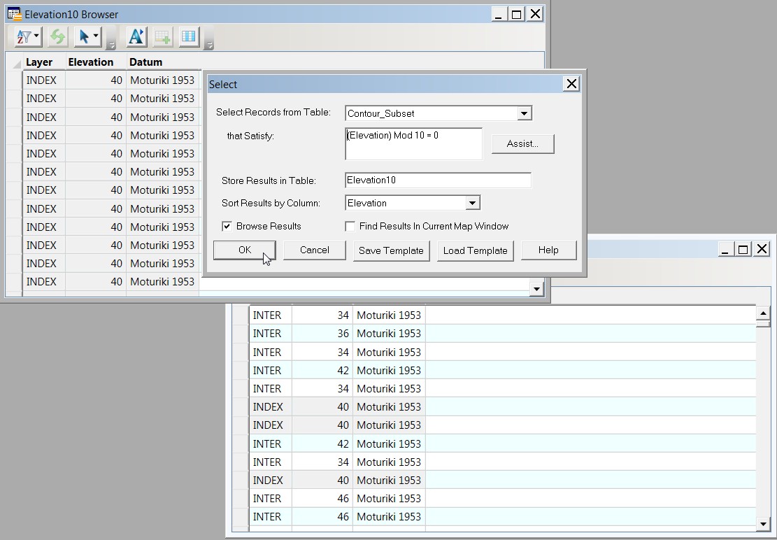 Selecting contours in a table using the incremental elevation value in MapInfo Pro