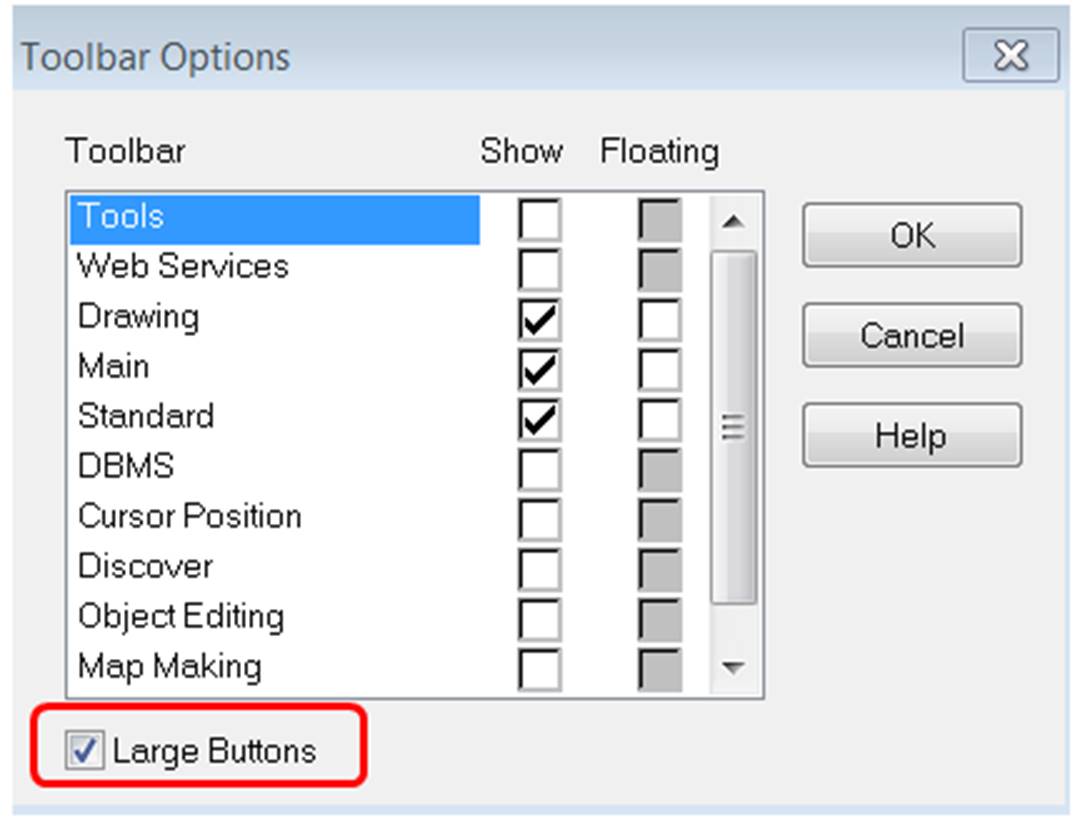 How to enlarge toolbar buttons and icons in MapInfo Pro (32-bit)