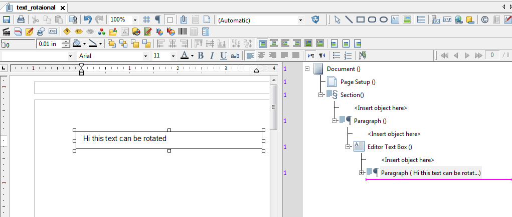 How to place rotational text in DOC1 Designer