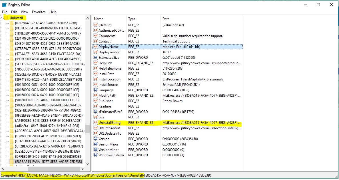Manually uninstalling MapInfo Pro